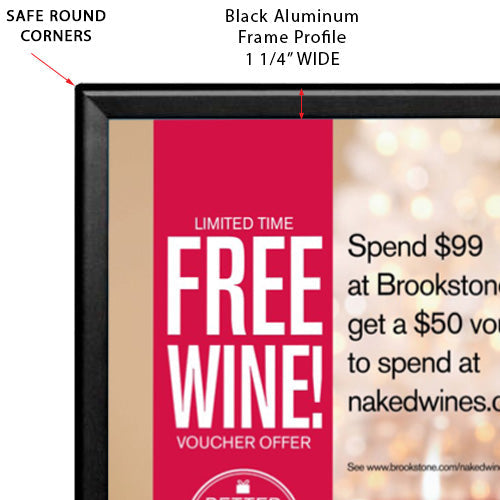 22x28 Snap Frame with Safety Edge Corners Black Sign Frame 1.25 Width ...