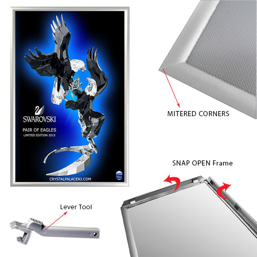 Euro Security 24x36 Snap Frame - 1" Wide, Silver Locking Poster Frame ...
